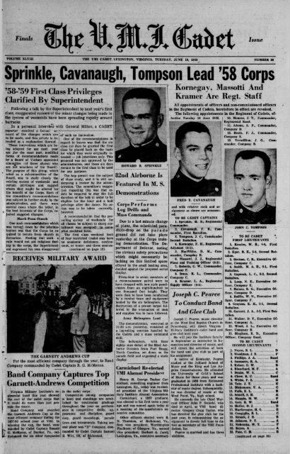 The Cadet. VMI Newspaper. June 10, 1958 - New Page 1 [www2 ...
