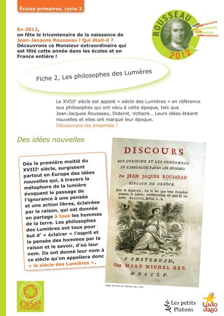Fiche 2, Les philosophes des Lumières - Rousseau 2012