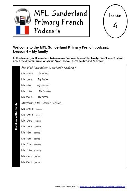 Lesson 4 - My family - Sunderland Learning Hub