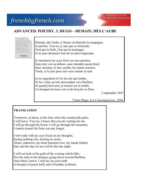 Victor Hugo - Demain, dès l'aube - Frenchbyfrench
