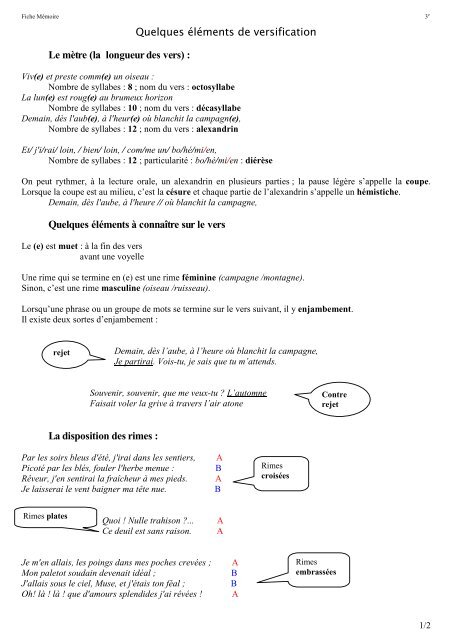 fiche memoire versification