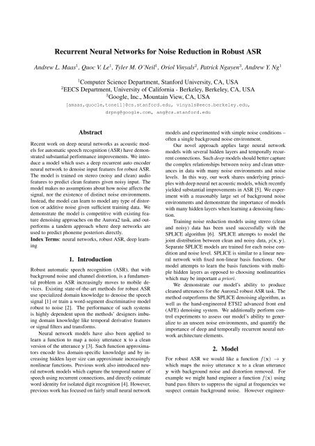 Recurrent Neural Networks for Noise Reduction in Robust ASR