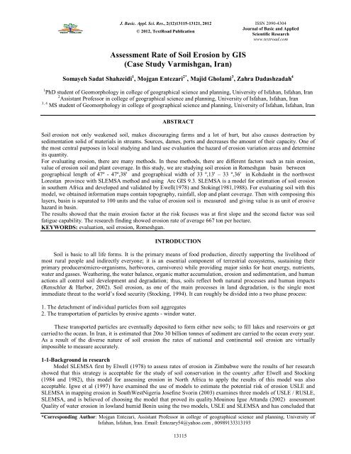 Assessment Rate of Soil Erosion by GIS (Case Study Varmishgan ...