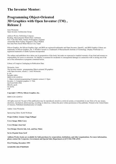 The Inventor Mentor Programming Object Oriented 3d Graphics