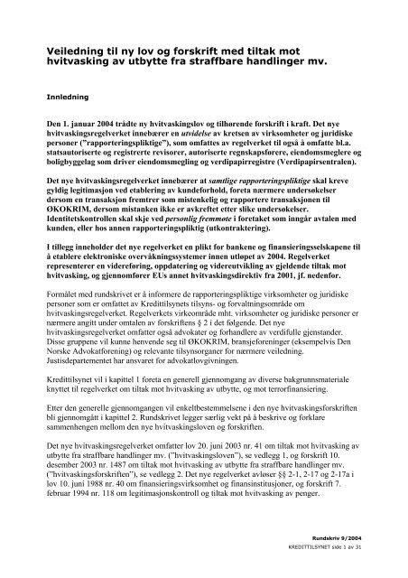 Veiledning til ny lov og forskrift med tiltak mot ... - Finanstilsynet