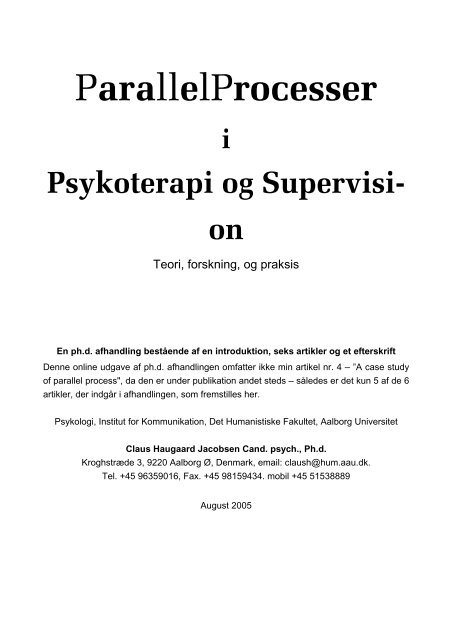 Parallelprocesser i psykoterapi og supervision - Institut for ...