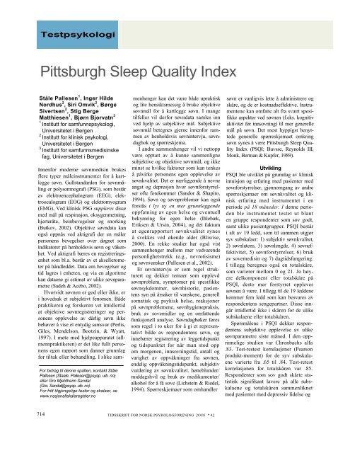 Pittsburgh Sleep Quality Index - Nasjonalt skalaregister