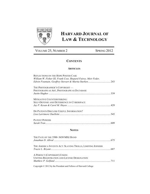 Issue Table of Contents, Masthead, and Sponsors - Harvard Journal ...