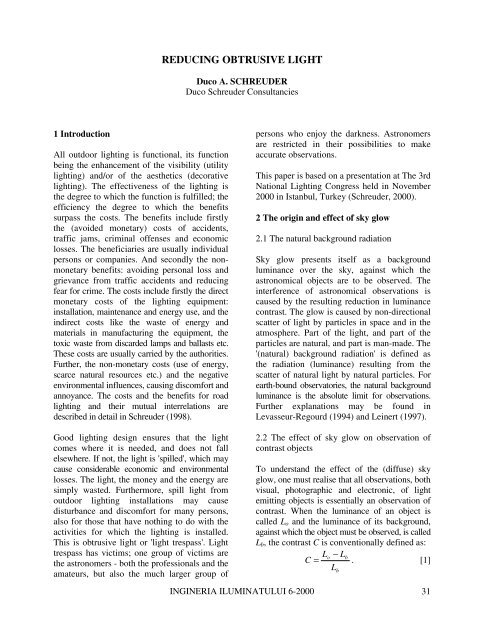 REDUCING OBTRUSIVE LIGHT - Journal of Lighting Engineering