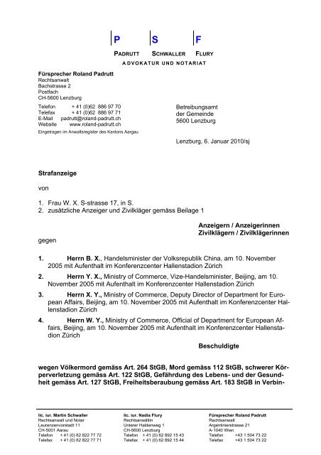 Strafanzeige - und Notariatsbüro Padrutt, Felder & Schwaller ...