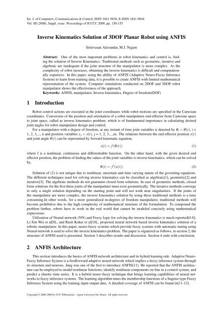 Inverse Kinematics Solution Of 3dof Planar Robot Using Anfis 1