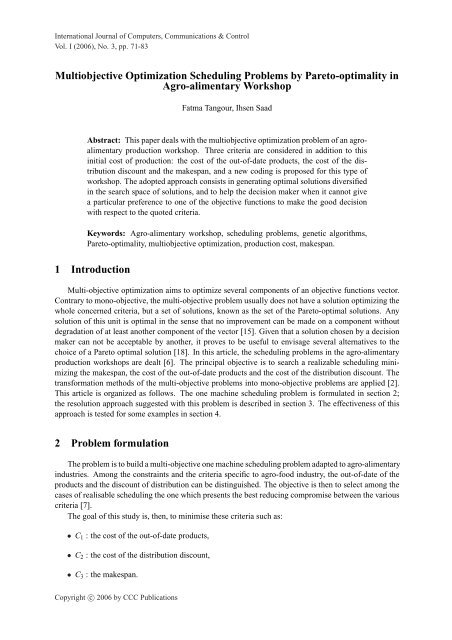 Multiobjective Optimization Scheduling Problems By Pareto