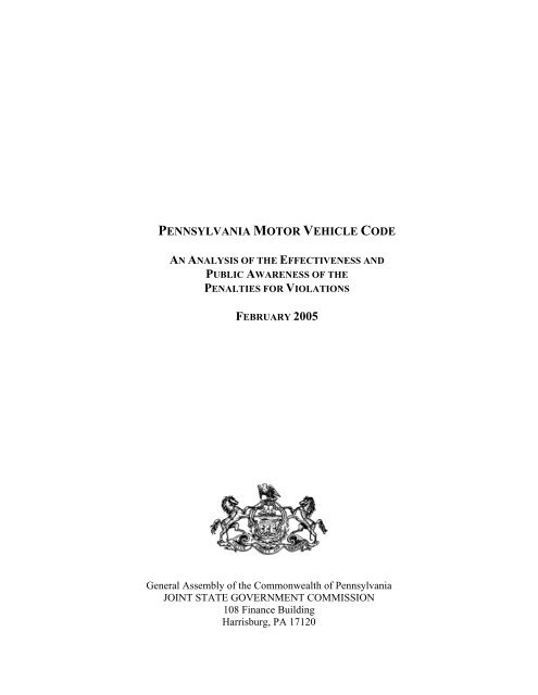 PENNSYLVANIA MOTOR VEHICLE CODE - Joint State Government ...
