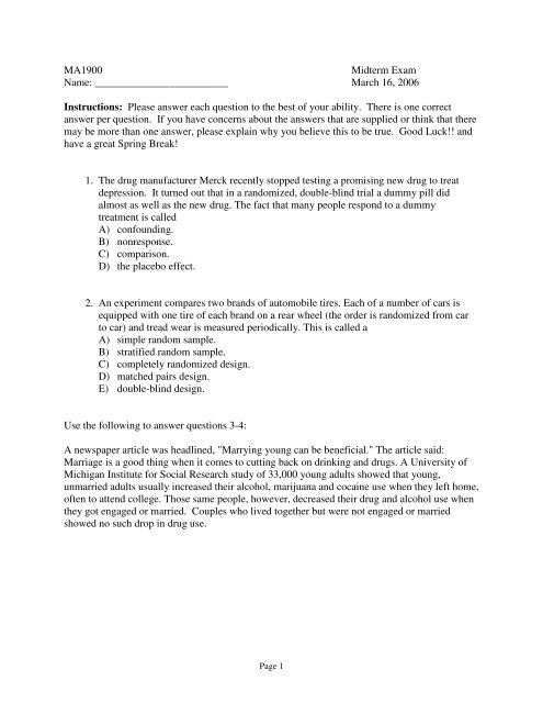 Midterm Exam Example 2 - Plymouth State University