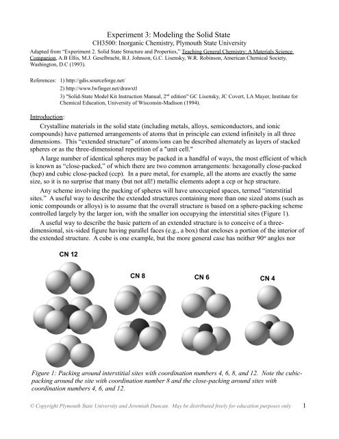 Experiment 3: Modeling the Solid State - Plymouth State University