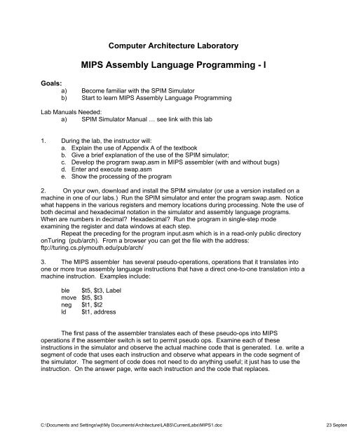 MIPS Assembly Language Programming - I MIPS Assembly Language Programming - I