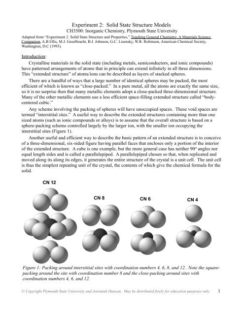 Experiment 2: Solid State Structure Models - Plymouth State University