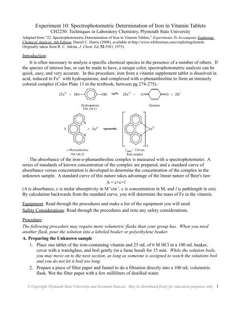 Spectrophotometric Determination of Iron in Vitamin Tablets
