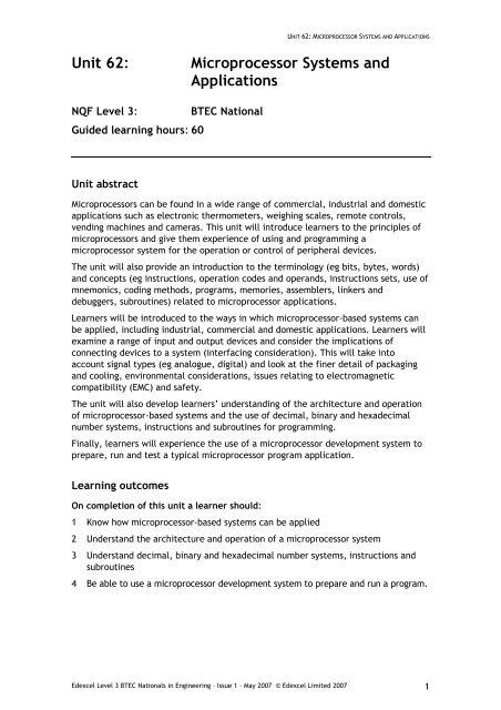Unit 62: Microprocessor Systems and Applications - Edexcel