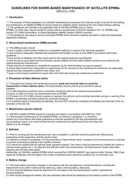 EPIRB Shore-based maintenance and anual testing guidelines