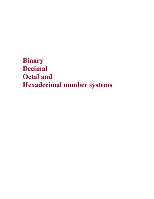 Binary Decimal Octal And Hexadecimal Number Systems