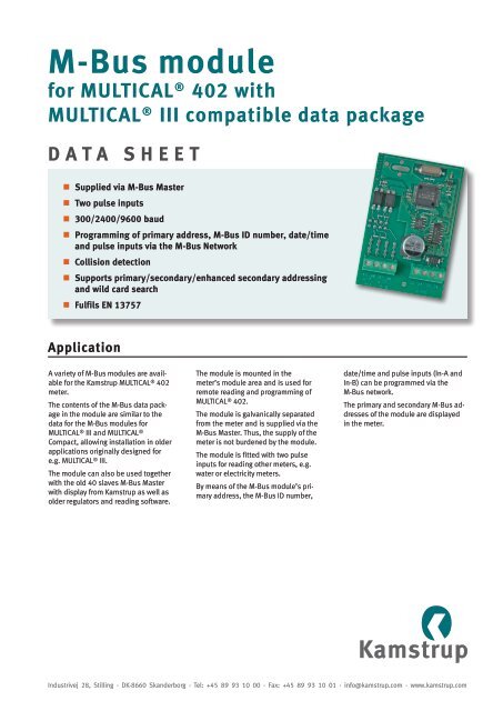 M-Bus module for MULTICAL® 402 - Kamstrup