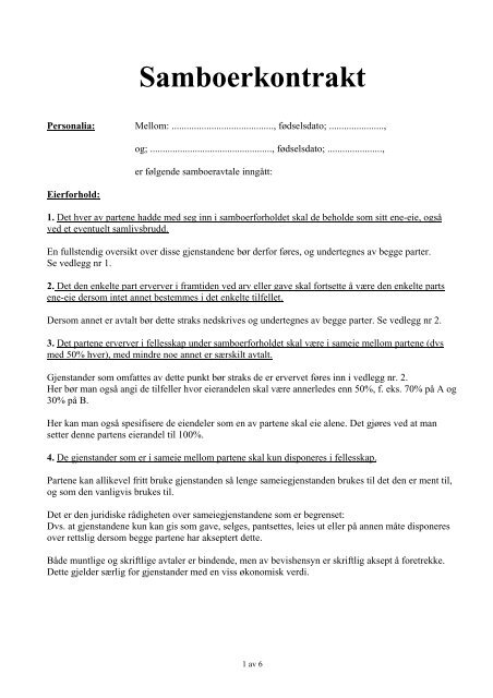Samboerkontrakt - Bestemselv.no
