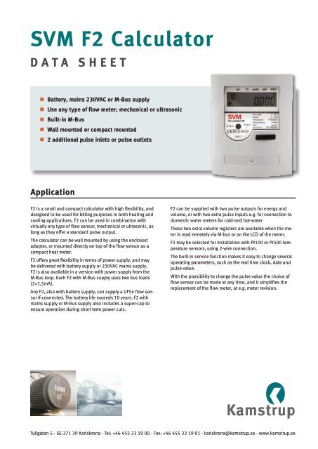SVM F2 Calculator DATA SHEET - Kamstrup