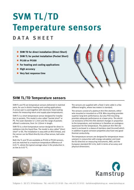 SVM TL/TD Temperature sensors DATA SheeT - Kamstrup