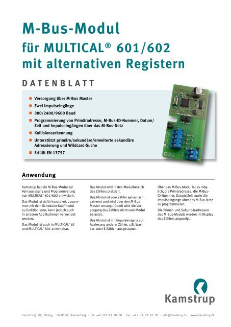M-Bus-Modul für MULTICAL® 601/602 - Kamstrup A/S