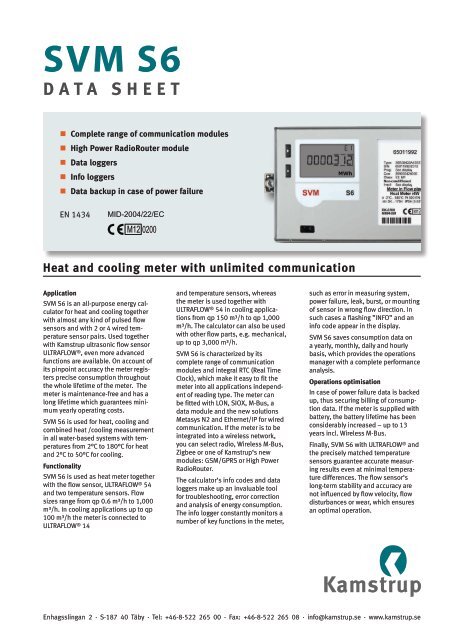 svm s6 data sheet - Kamstrup