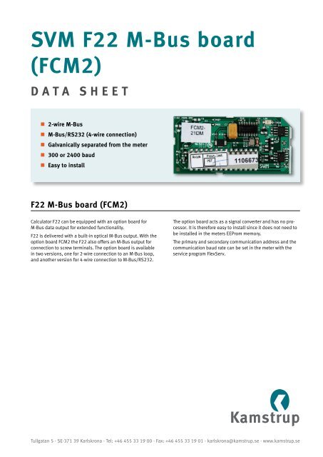 SVM F22 M-Bus board (FCM2) DATA SHEET - Kamstrup