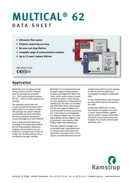 multical® 62 data sheet - Kamstrup