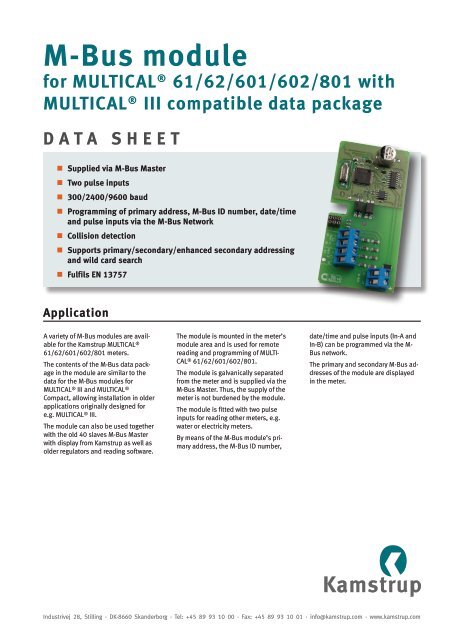 M-Bus module for MULTICAL® 61/62/601/602/801 - Kamstrup
