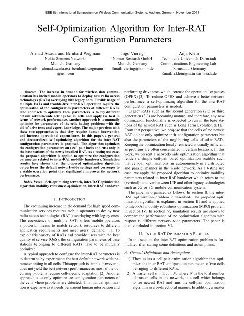 Self Optimization Algorithm For Inter Rat Configuration Parameters