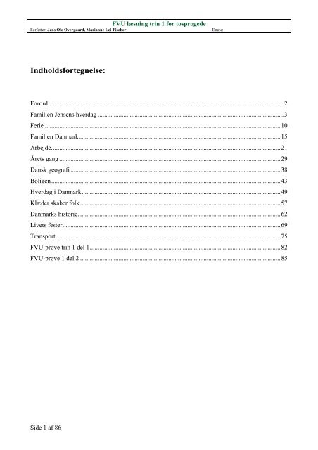 Familien Danmark - FVU Trin 1 for tosprogede - Kongevej.dk