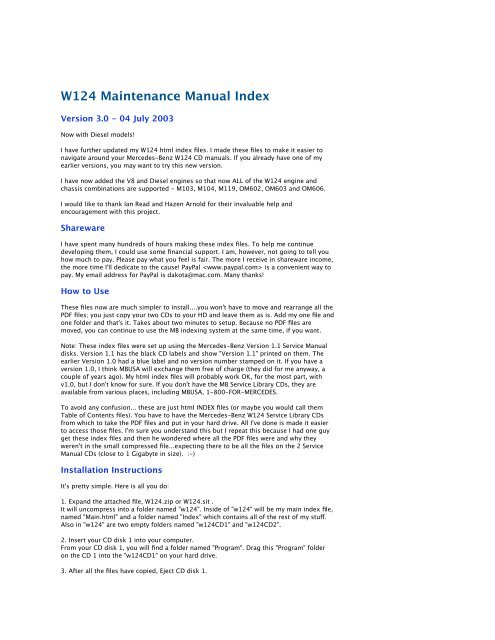 W124 Maintenance Manual Index - John Meister