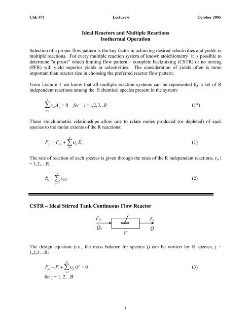 Ideal Reactors and Multiple Reactions