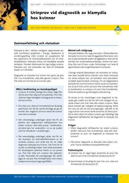 Urinprov vid diagnostik av klamydia hos kvinnor - SBU Urinprov vid diagnostik av klamydia hos kvinnor - SBU