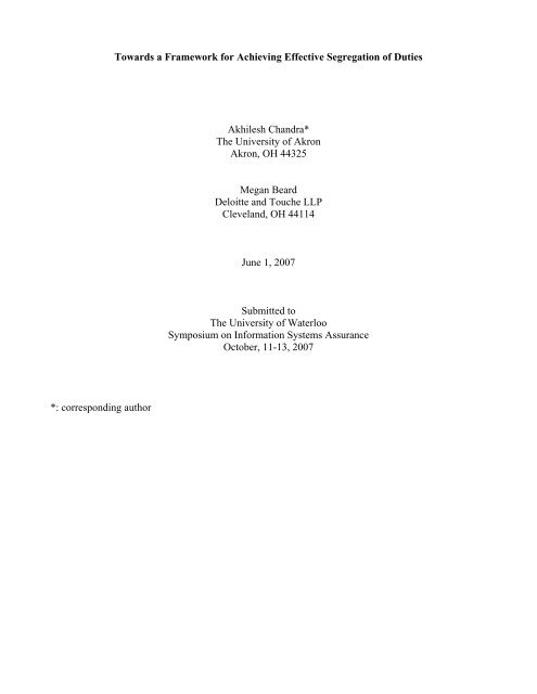 Towards a Framework for Achieving Effective Segregation of Duties ...