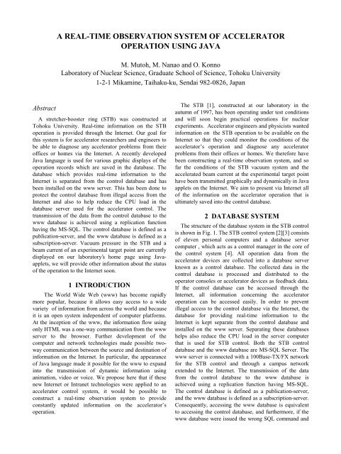 a real-time observation system of accelerator operation using java
