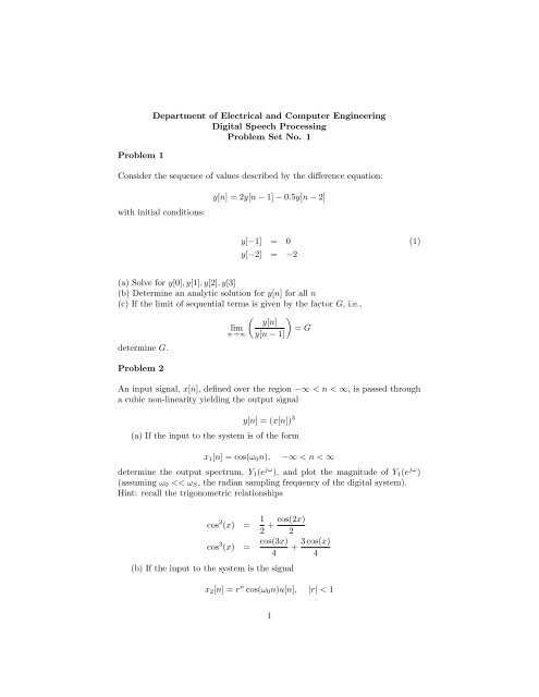 Department of Electrical and Computer Engineering Digital Speech ...