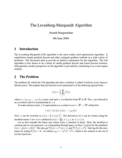 The Levenberg Marquardt Algorithm