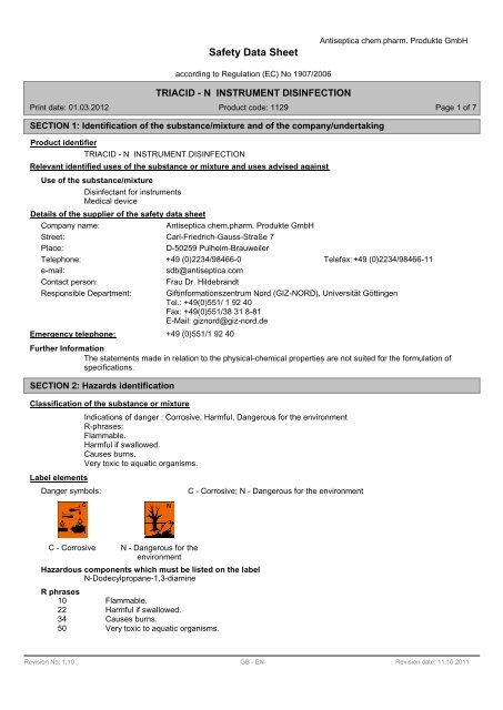 Safety Data Sheet Triacid-N - Antiseptica