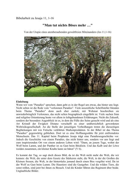 Bibelarbeit zu Jesaja 11, 1-16 - Kirchensite