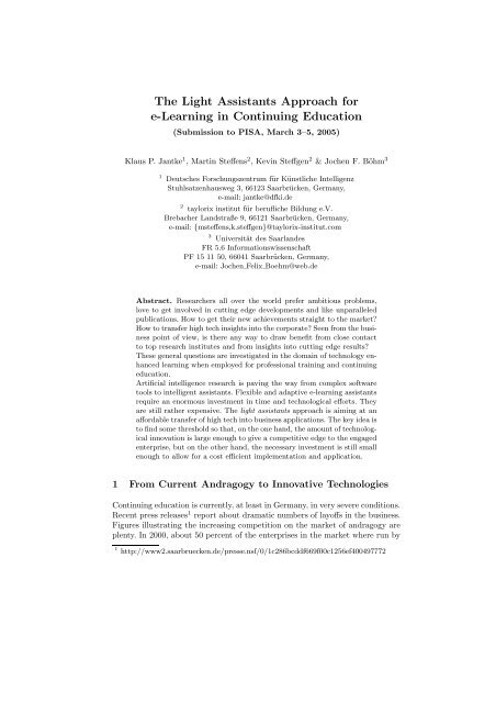 The Light Assistants Approach for e-Learning in Continuing Education