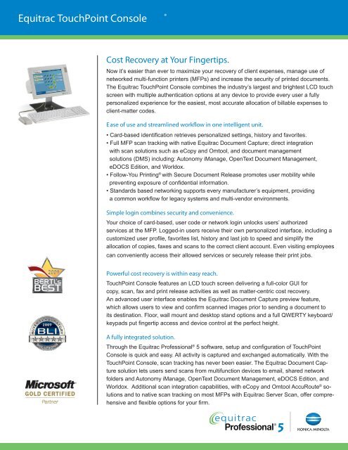 Equitrac TouchPoint Console - Konica Minolta