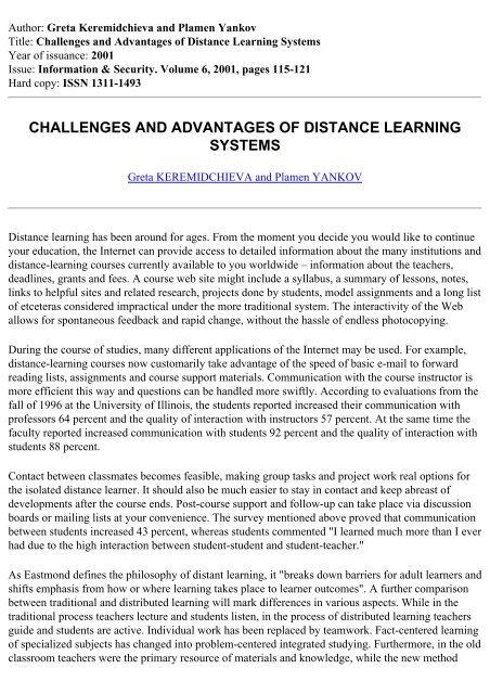 challenges and advantages of distance learning systems