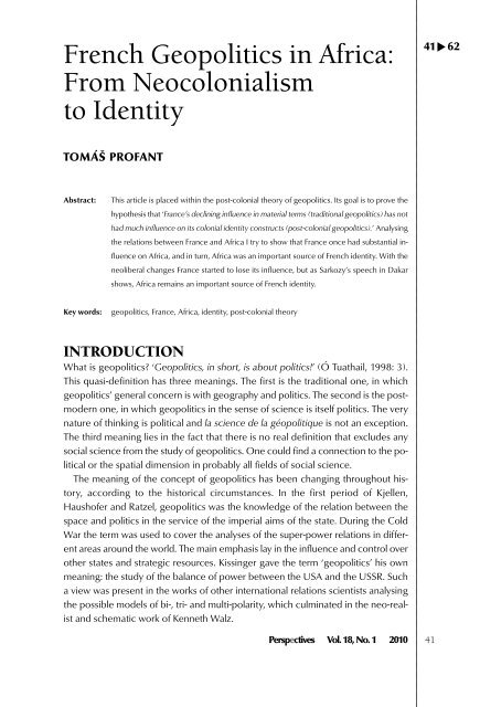 French Geopolitics in Africa: From Neocolonialism to Identity