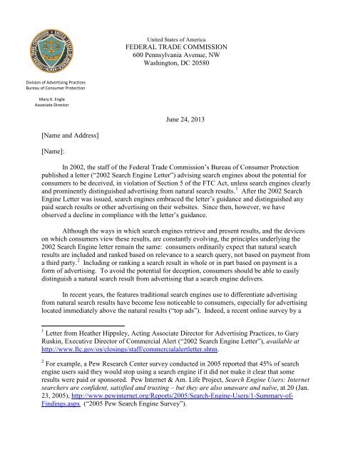 Letter - Federal Trade Commission